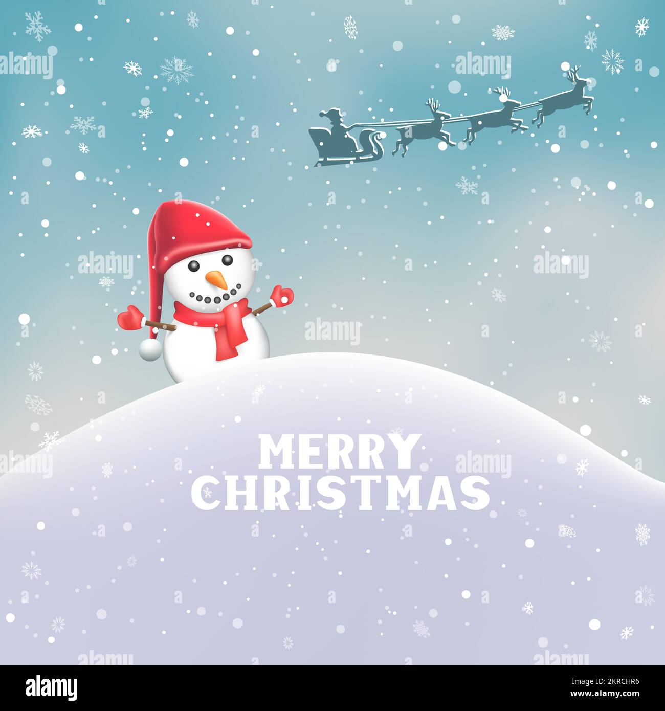 Christmas snowman winter hill and Santa fly Stock Vector Image & Art ...