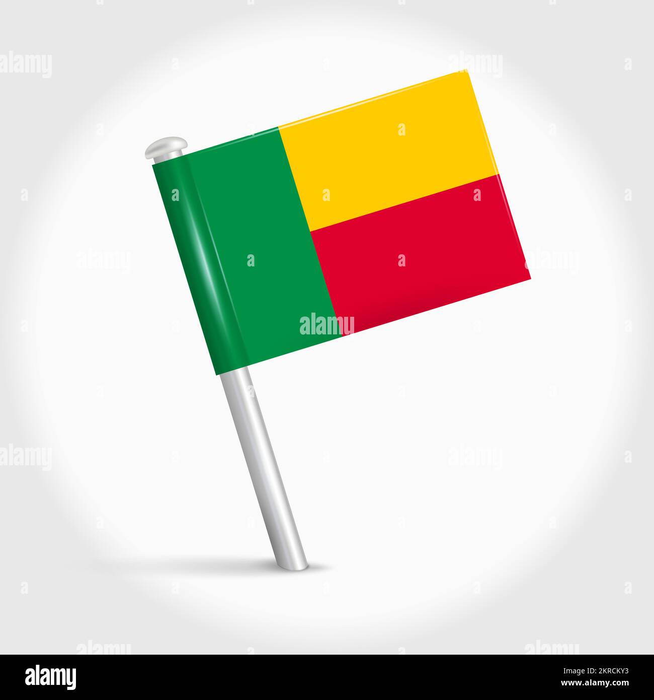 Benin map pin flag icon. Dahomey pennant map marker on a metal needle. 3D realistic vector ...