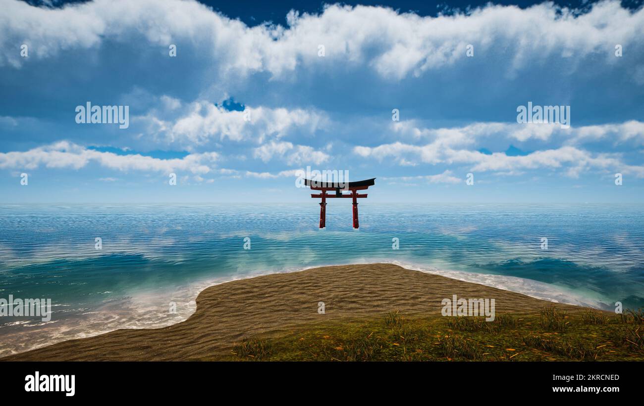 3D rendering. Japanese traditional gate Torii, symbol of Shintoism ...