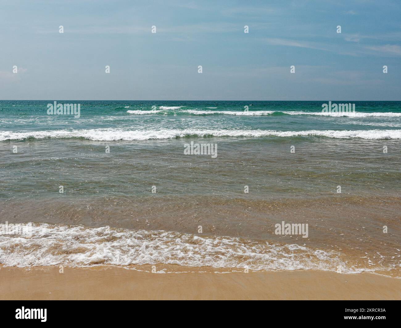 View of a tropical wave water seashore and sandy beach of Mobor in ...