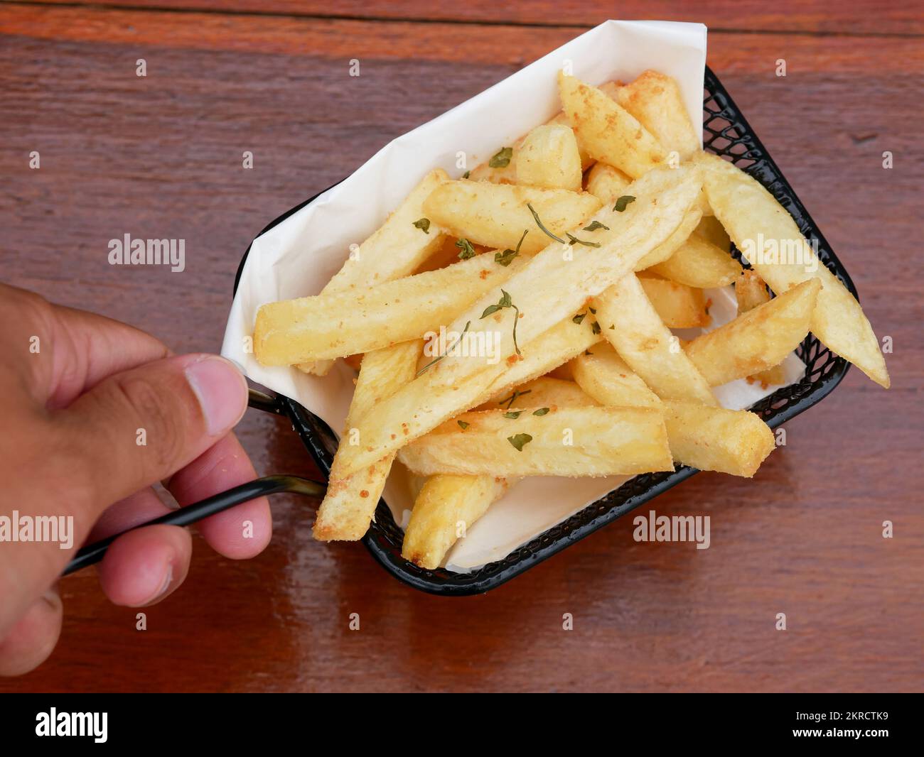 French fries with pepper in air fryer. Healthy fat less food Stock ...