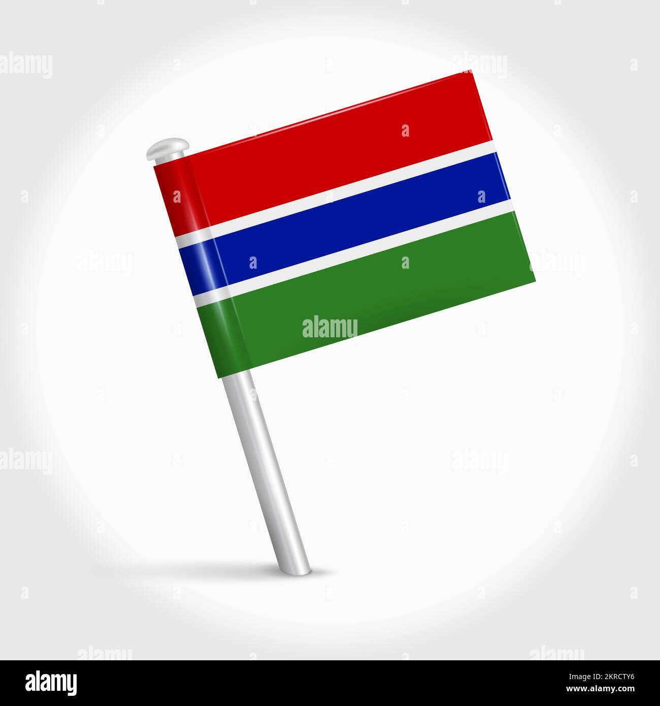 Gambia map pin flag icon. Gambian pennant map marker on a metal needle. 3D realistic vector ...