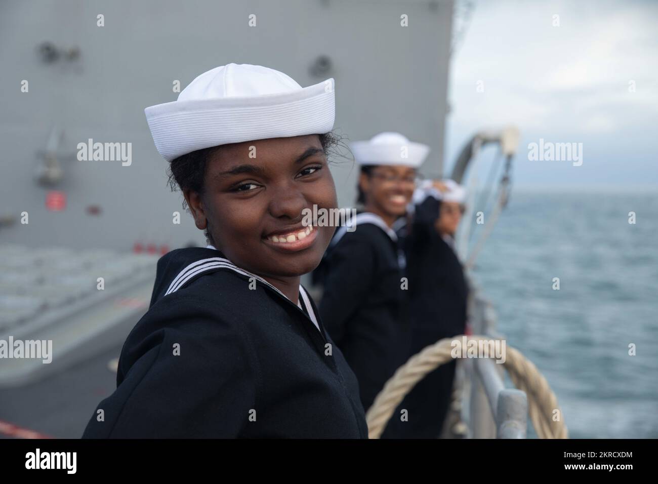 Seaman Apprentice Melanie McNeill mans the rails during sea and anchor ...
