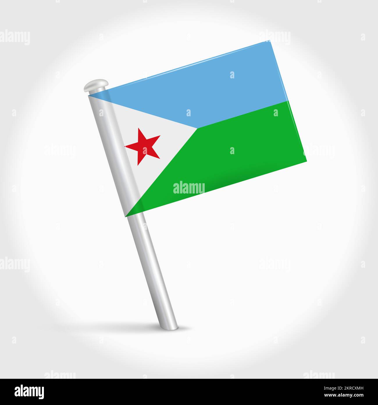 Djibouti map pin flag icon. Djiboutian pennant map marker on a metal needle. 3D realistic vector ...