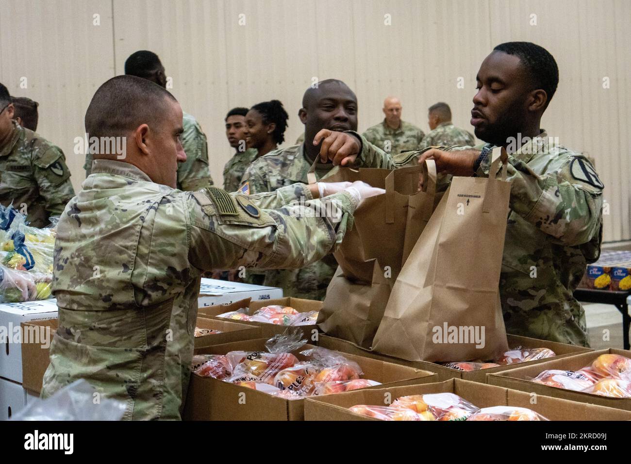 U.S. Army Soldiers work together to build holiday baskets and make them ...