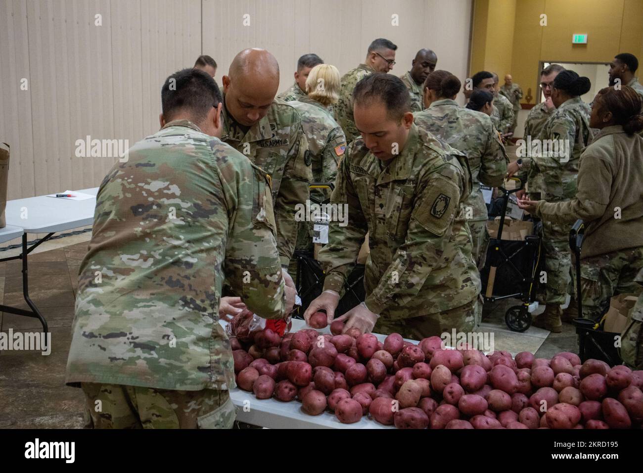 U.S. Army Soldiers work together to build holiday baskets and make them ...