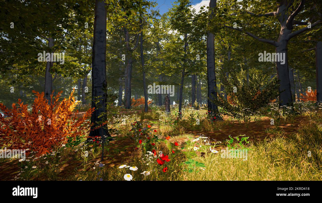 3D rendering. An immersive natural environment. Landscape to illustrate ...