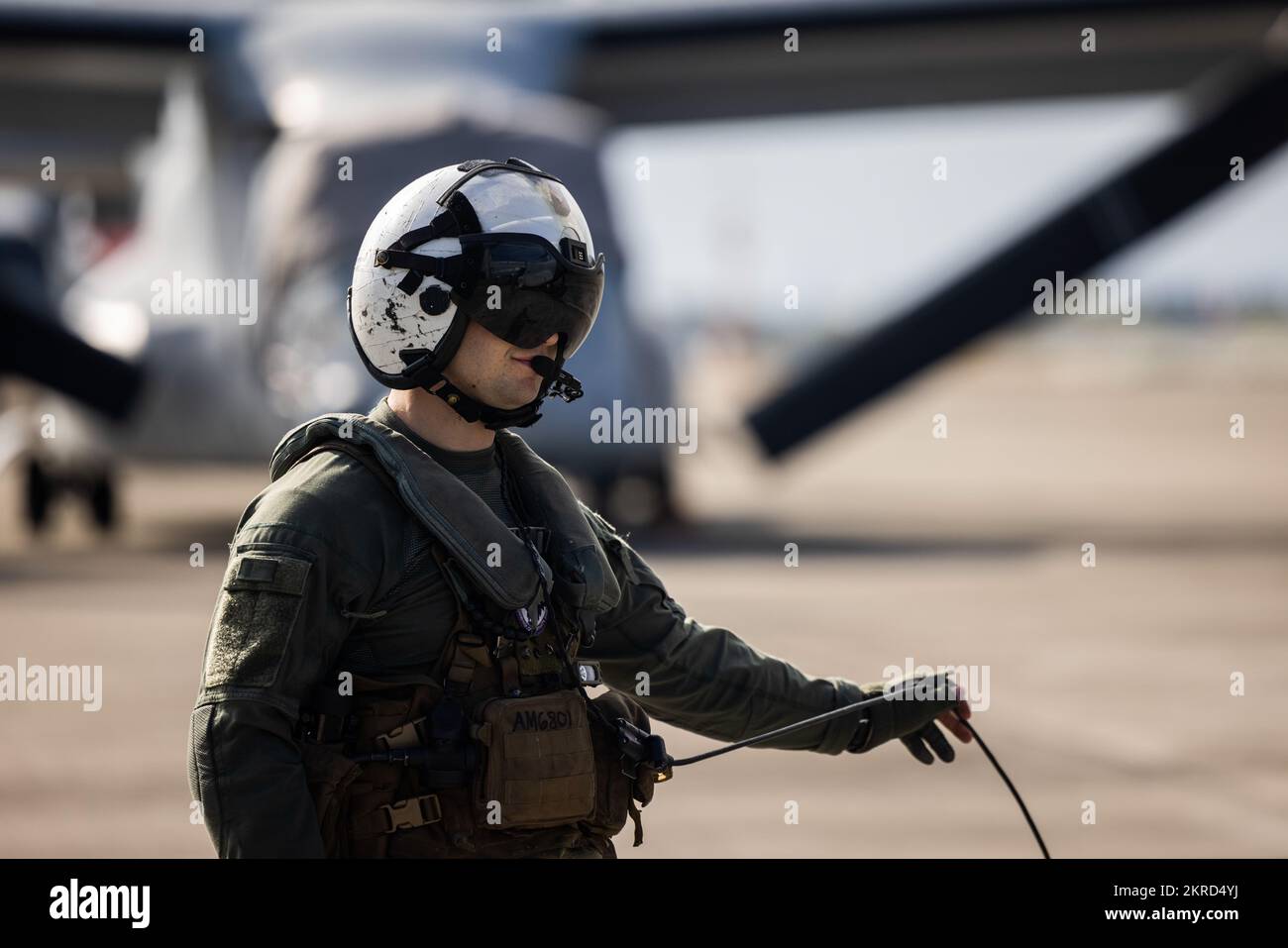 U.S. Marine Corps Cpl. Alexander Mulkearn, an MV-22B Osprey crew chief ...