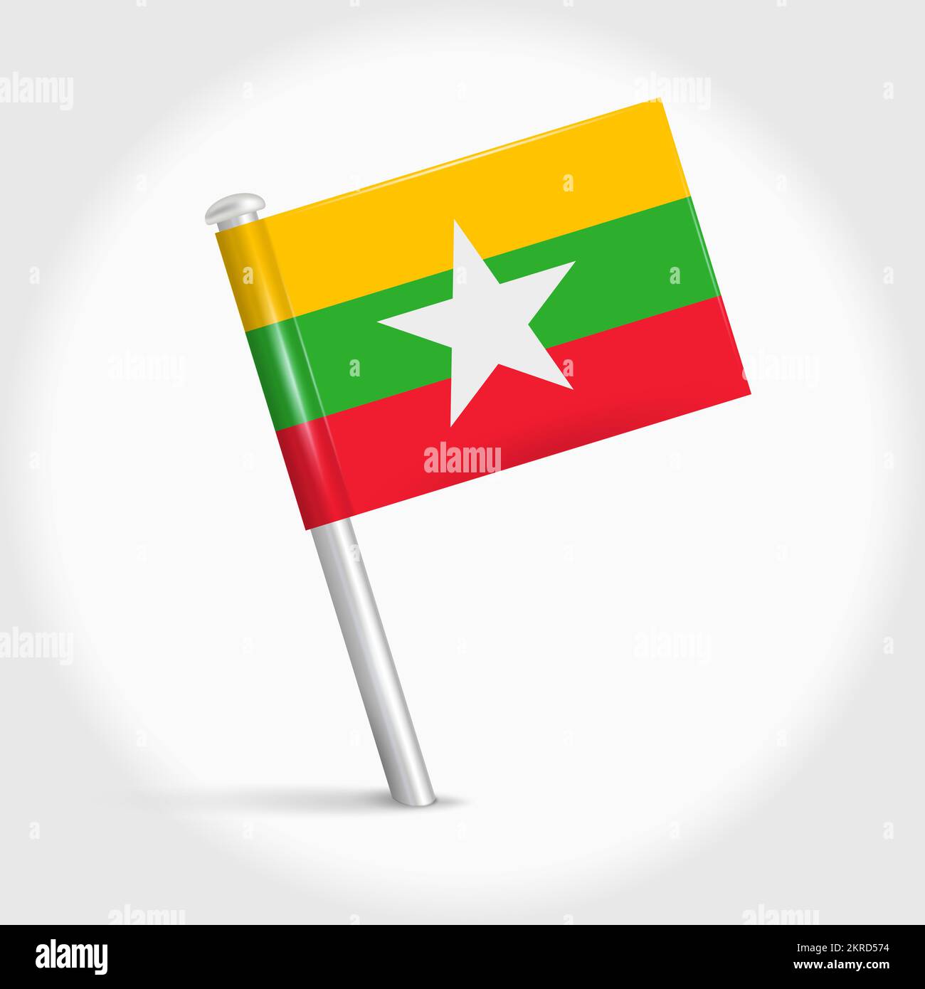Myanmar map pin flag icon. Burma pennant map marker on a metal needle ...