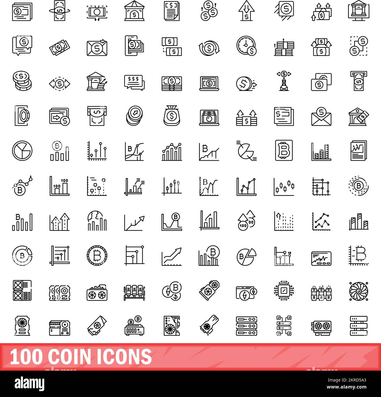 100 coin icons set. Outline illustration of 100 coin icons vector set ...
