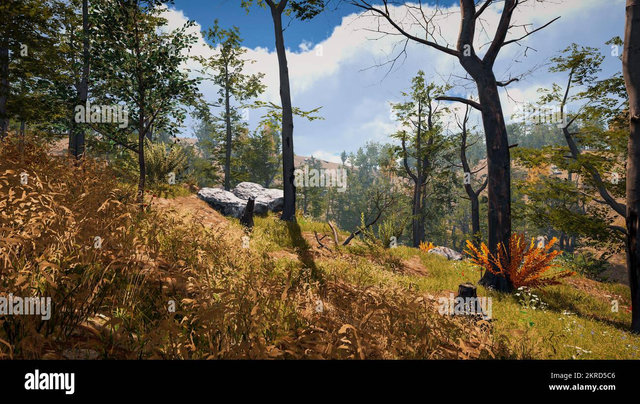 3D rendering. An immersive natural environment. Landscape to illustrate ...