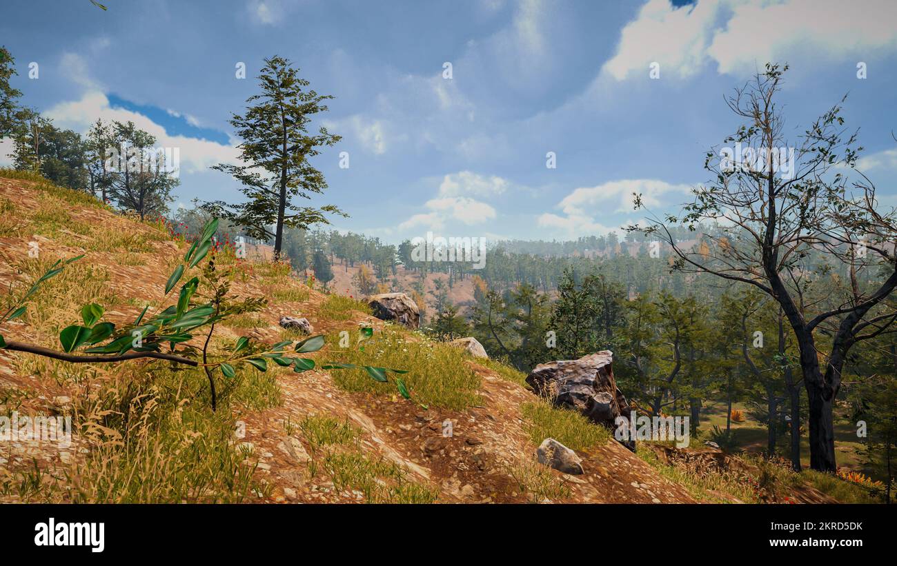 3D rendering. An immersive natural environment. Landscape to illustrate ...