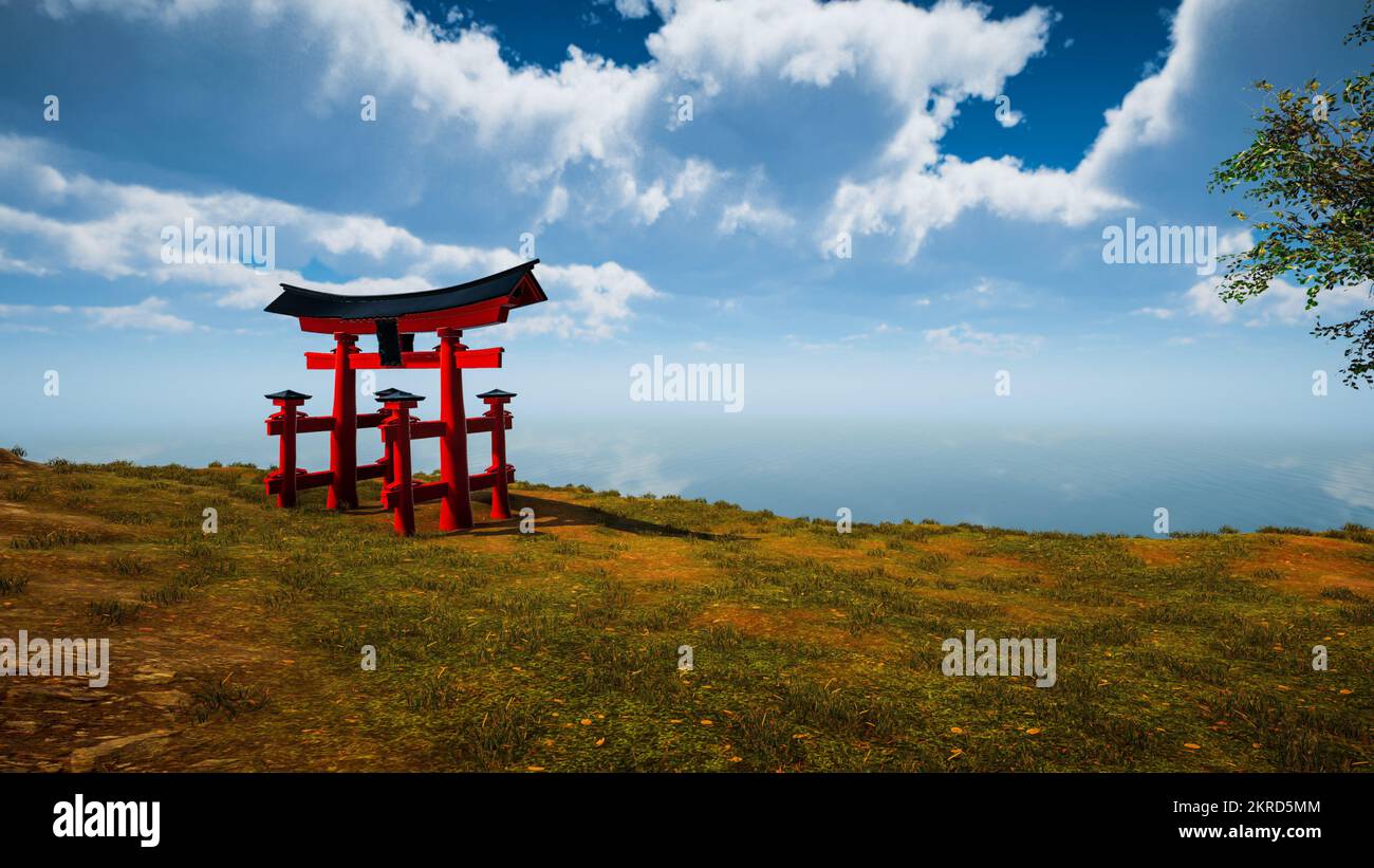 3D rendering. Japanese traditional gate Torii, symbol of Shintoism ...