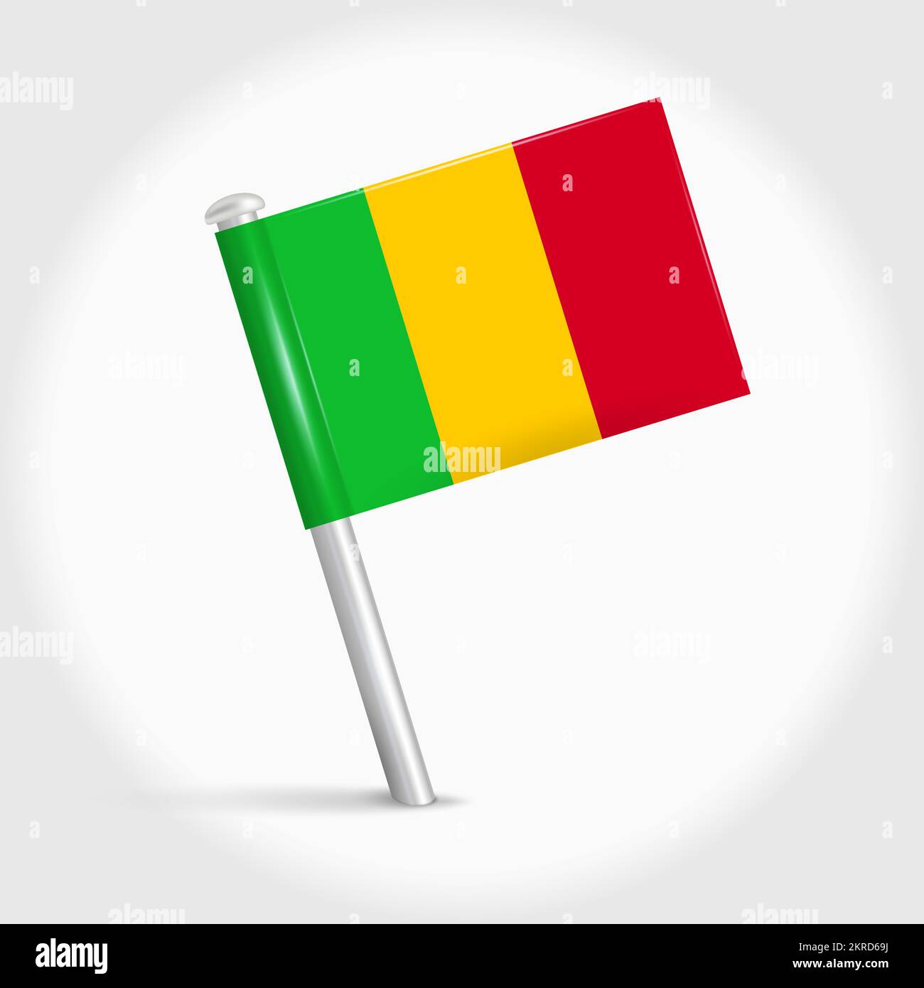 Mali map pin flag icon. Malian pennant map marker on a metal needle. 3D ...