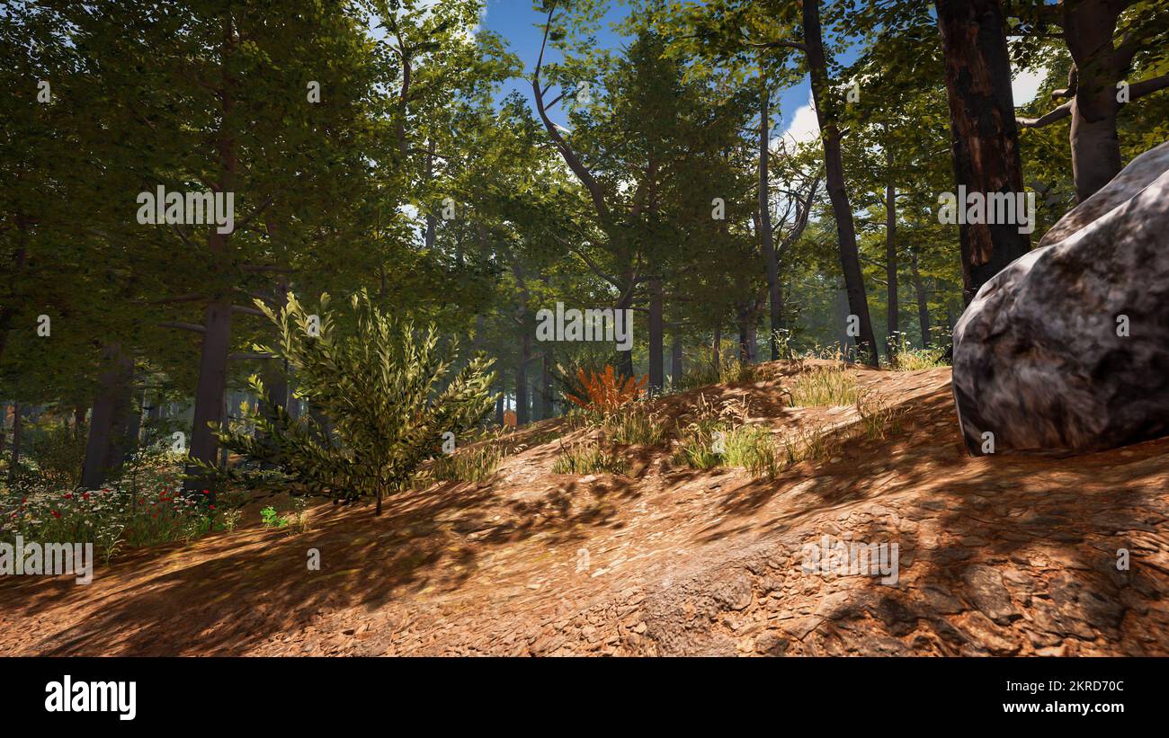 3D rendering. An immersive natural environment. Landscape to illustrate ...