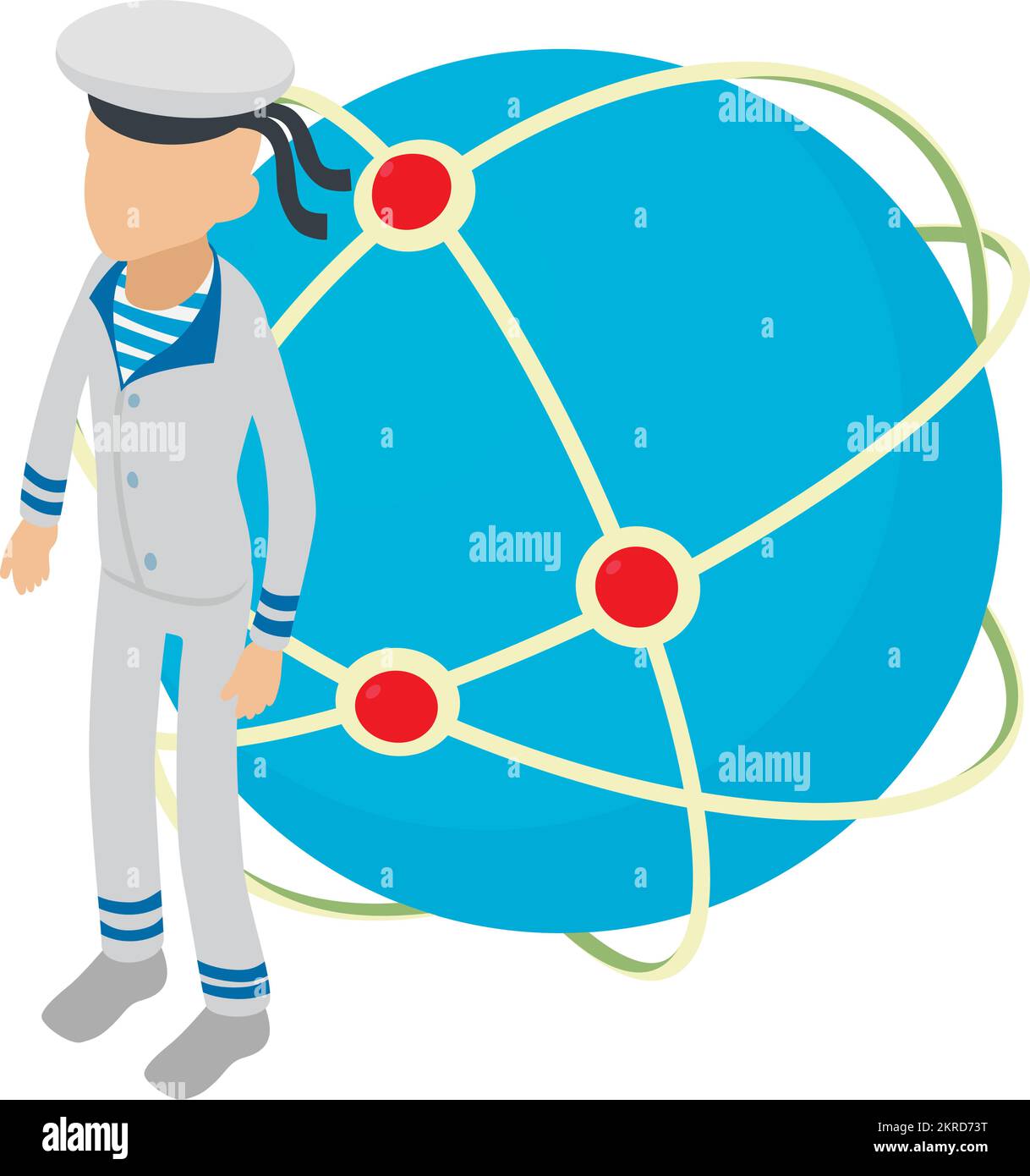 Sailor icon isometric vector. Faceless seaman character on globe background icon. Ship crew male ...