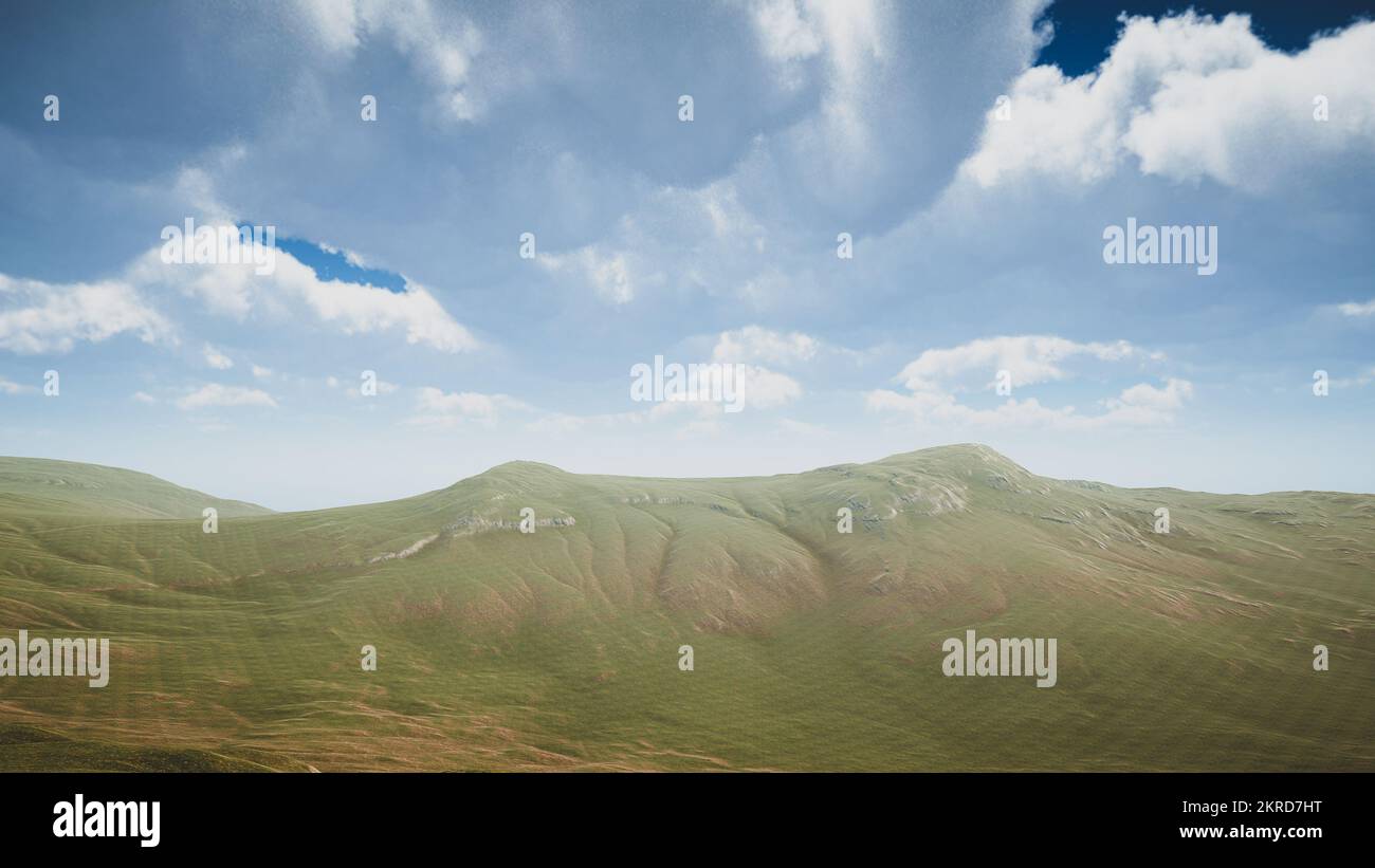 3D rendering. Natural environment of a green island with no trees ...