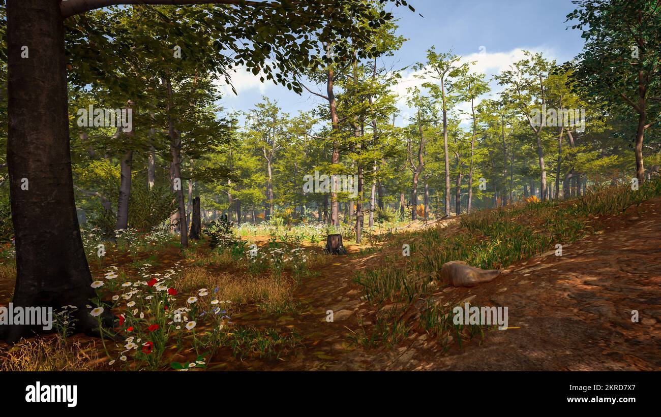 3D rendering. An immersive natural environment. Landscape to illustrate ...