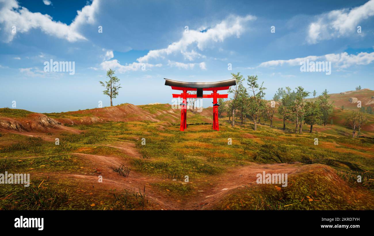 3D rendering. Japanese traditional gate Torii, symbol of Shintoism ...