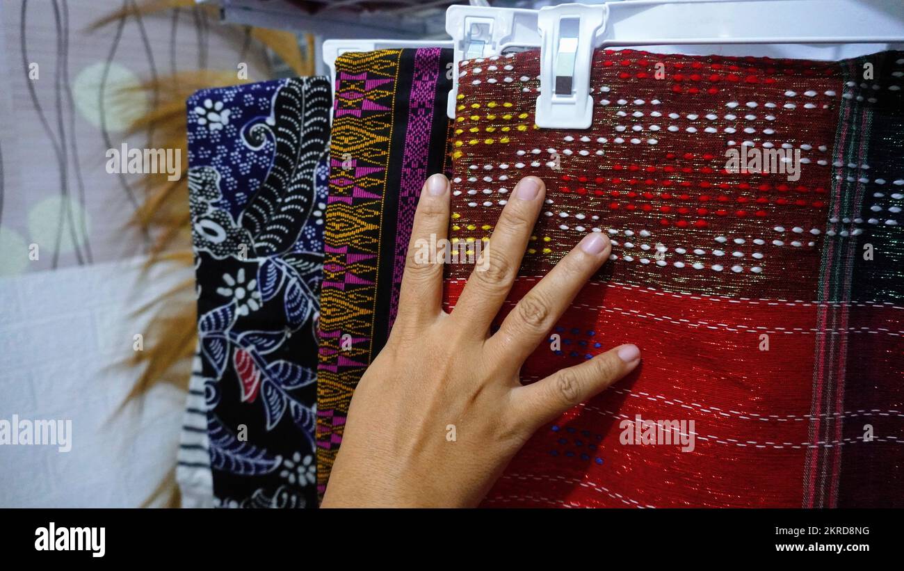 close up ulos cloth in the fashion store market. Ulos is the ...