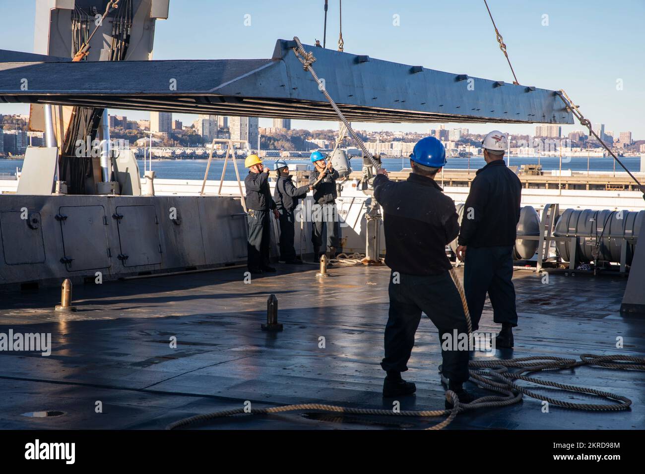 U.S. Navy Sailors assigned to the San Antonio-class amphibious ...