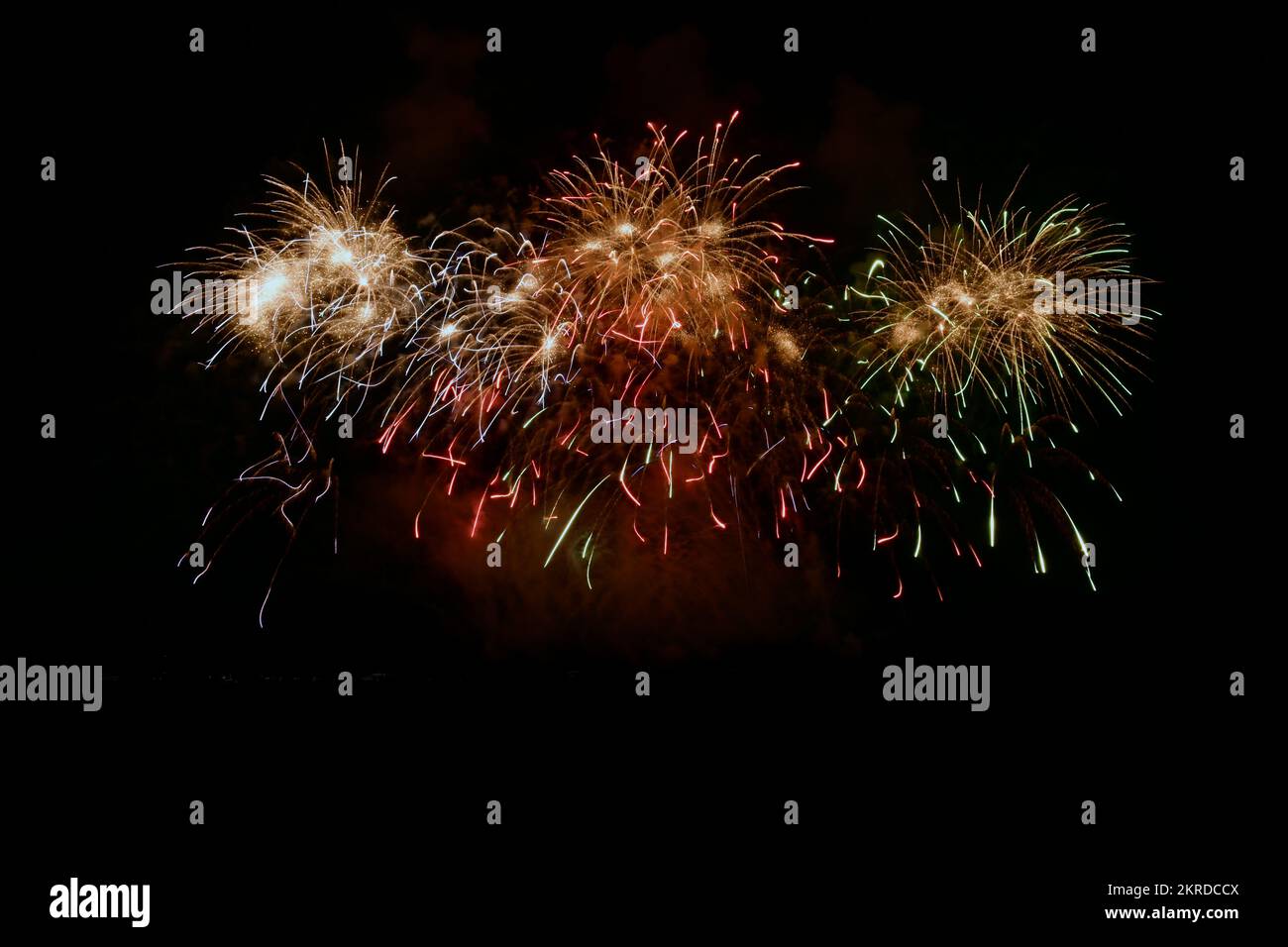 Colorful Fireworks Isolated on black sky background. Isolated firework ...