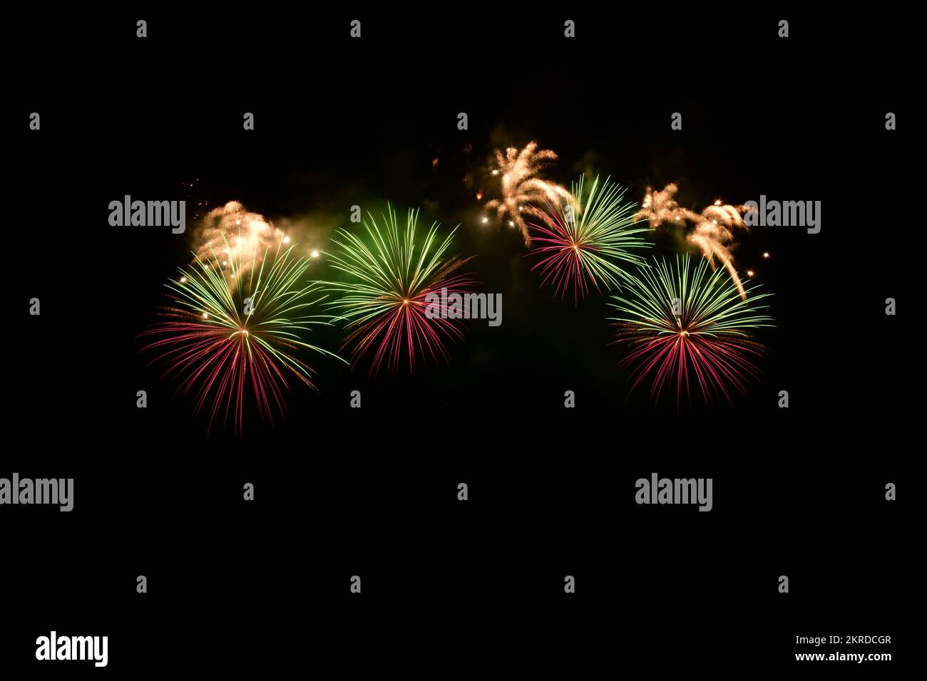 Colorful Fireworks Isolated on black sky background. Isolated firework ...