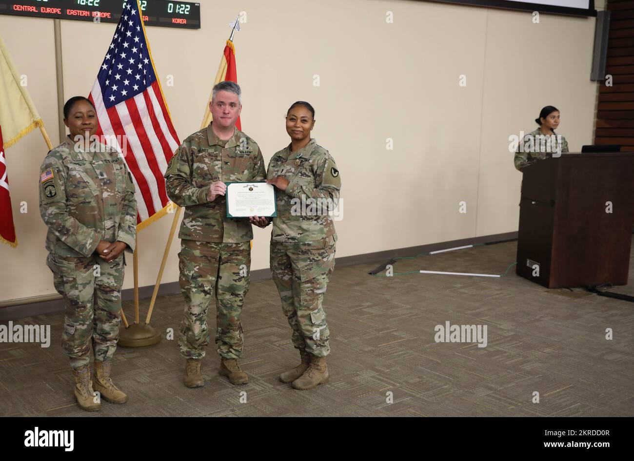 U. S. Army Col. Christian Neary, Mobilization Support Brigade commander, and Command Sgt. Maj ...