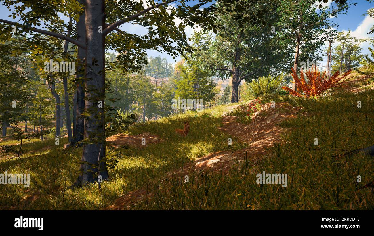 3D rendering. An immersive natural environment. Landscape to illustrate ...