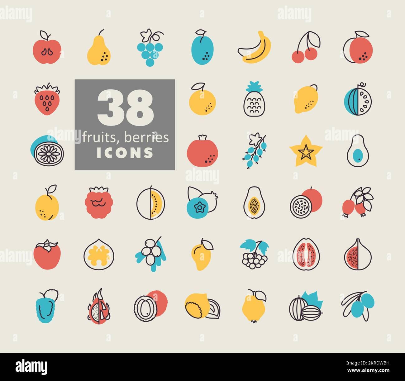 Set of Fruits and Berries vector icon. Graph symbol for food and drinks ...