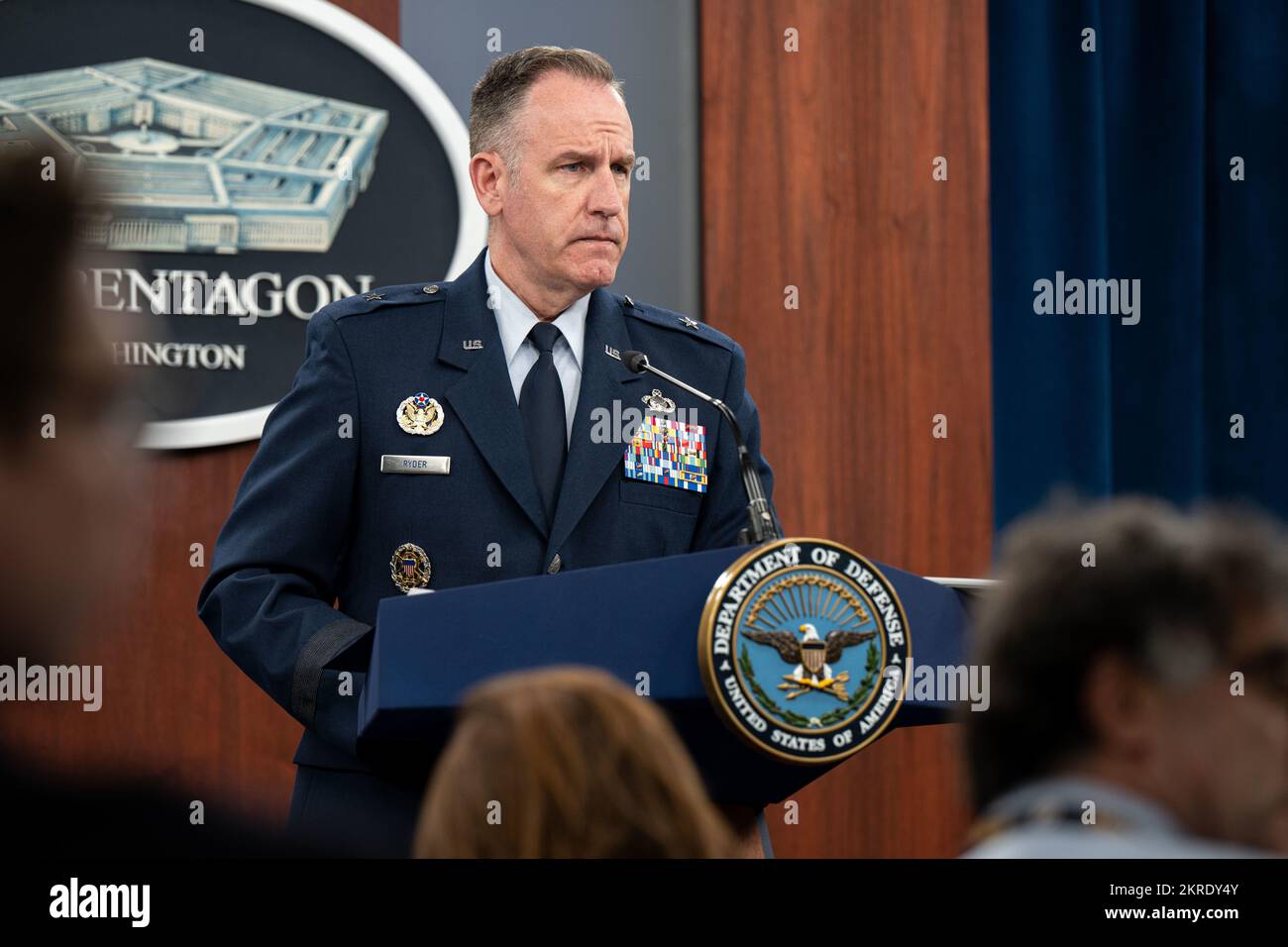 Pentagon Press Secretary U.S. Air Force Brig. Gen. Pat Ryder conducts a ...