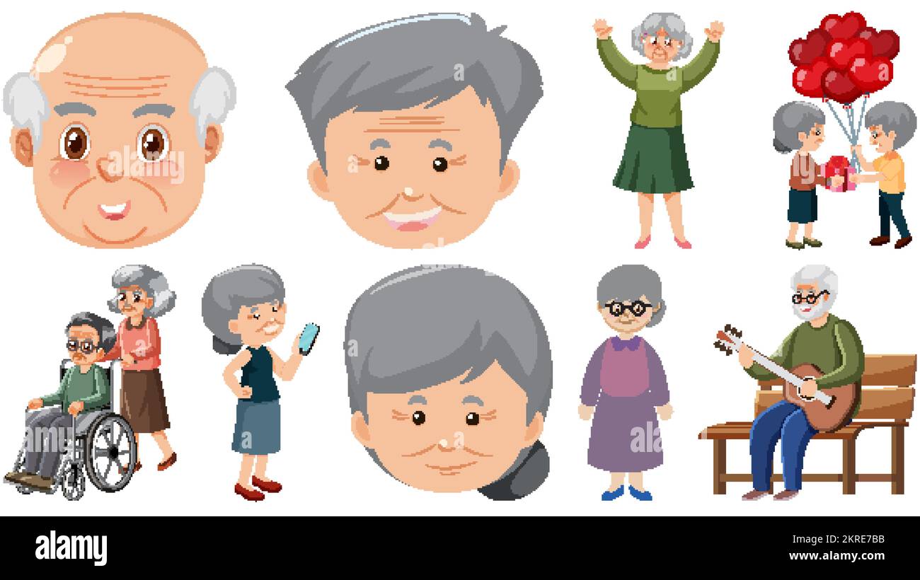 Collection of elderly people icons illustration Stock Vector Image ...