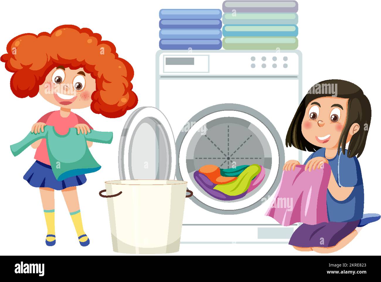 Two kids doing laundry together illustration Stock Vector Image & Art ...