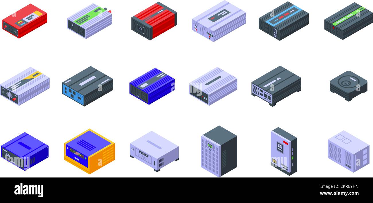 Inverter icons set isometric vector. Solar technology. Nature power ...