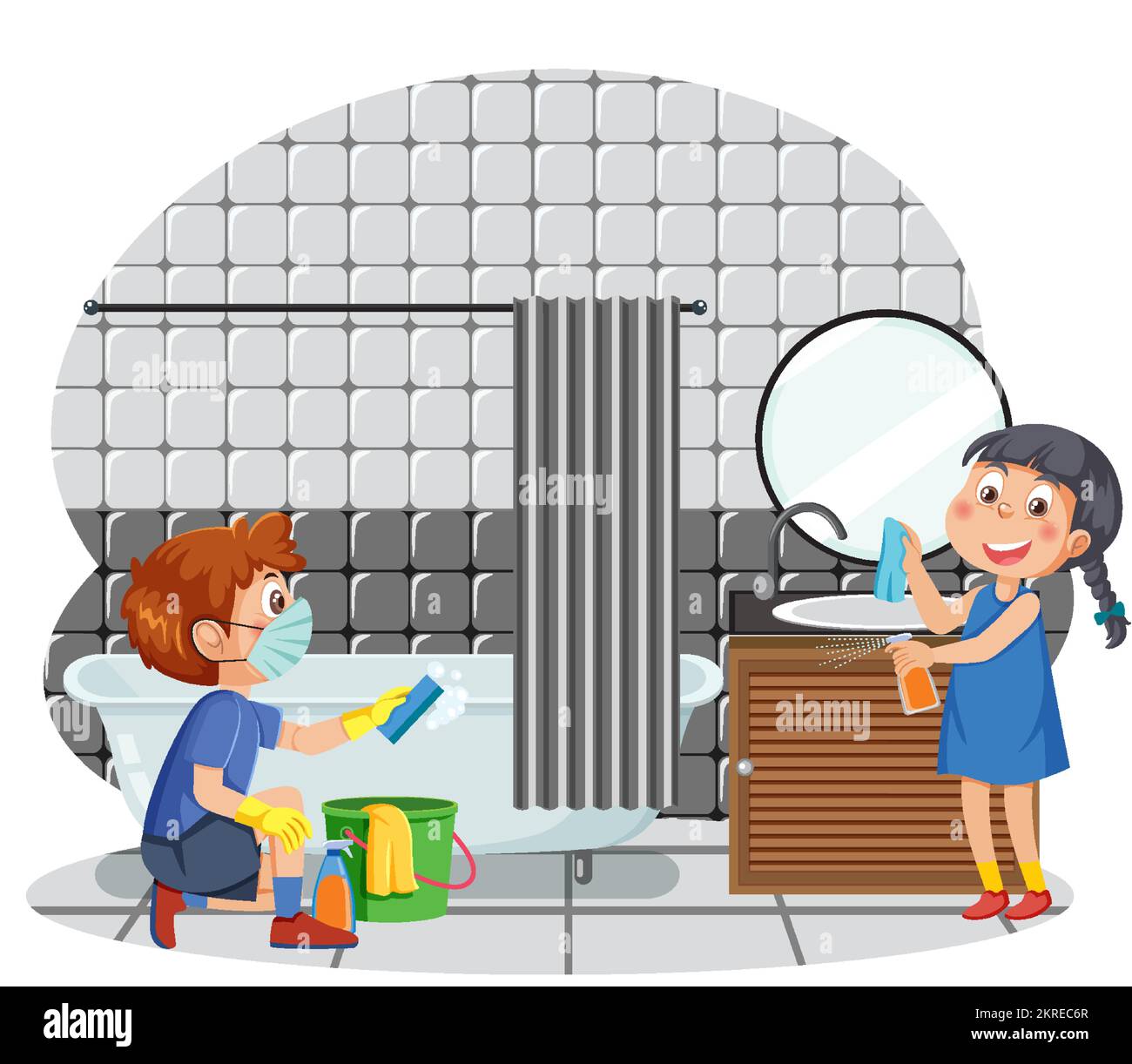 Kids cleaning bathroom together illustration Stock Vector Image & Art ...