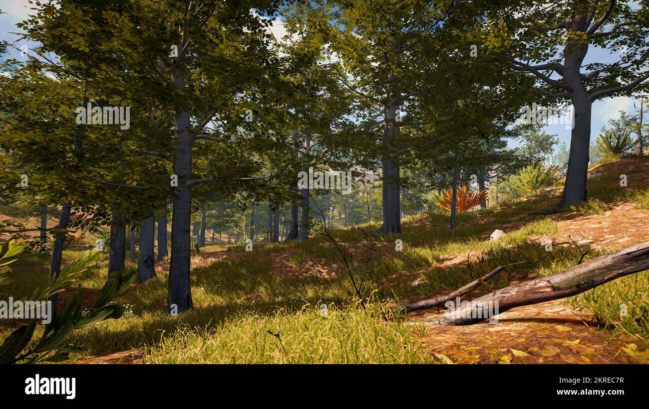 3D rendering. An immersive natural environment. Landscape to illustrate ...