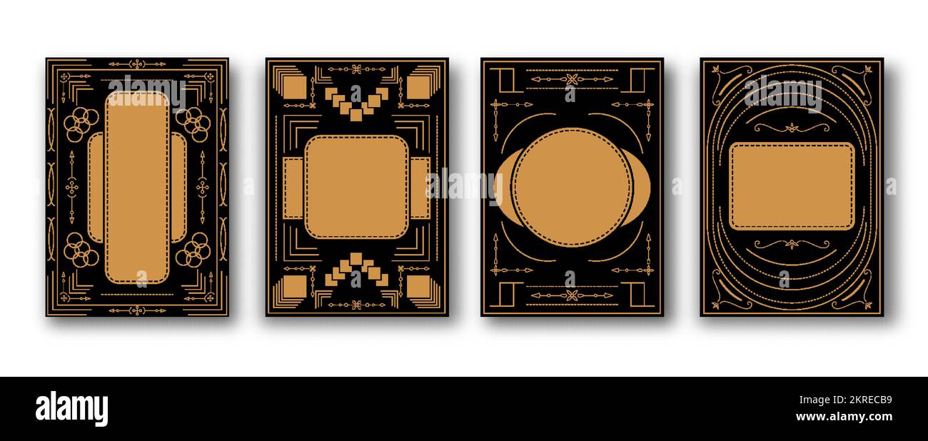 Vintage notebook cover set. Golden engraving pattern template with copy ...