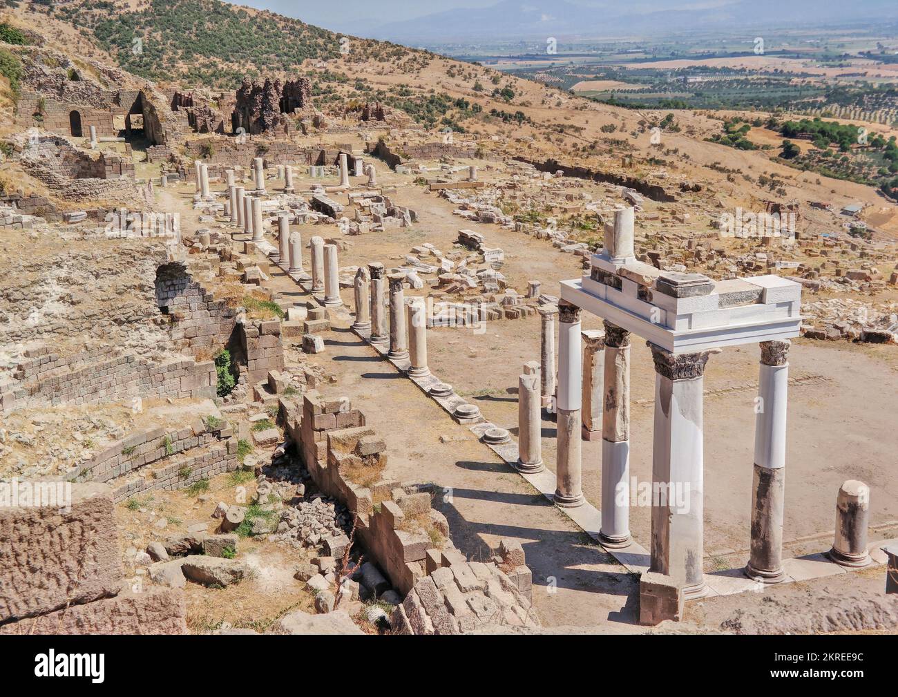 Bergama, Turkey, Sep. 2018: Pergamon Acropolis ruins. Ruins and columns ...