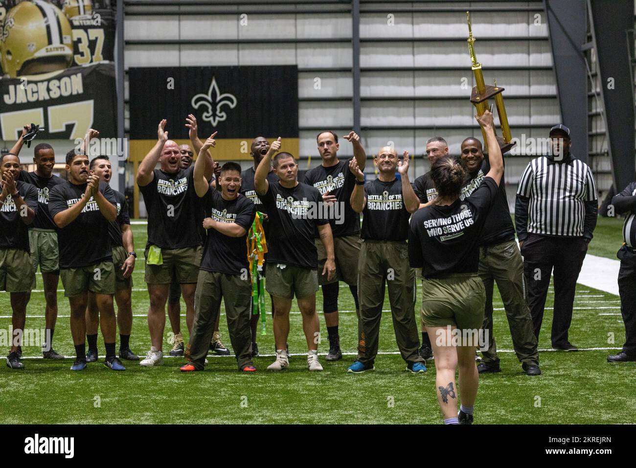 Marines with Marine Forces Reserve receive the first place trophy after ...