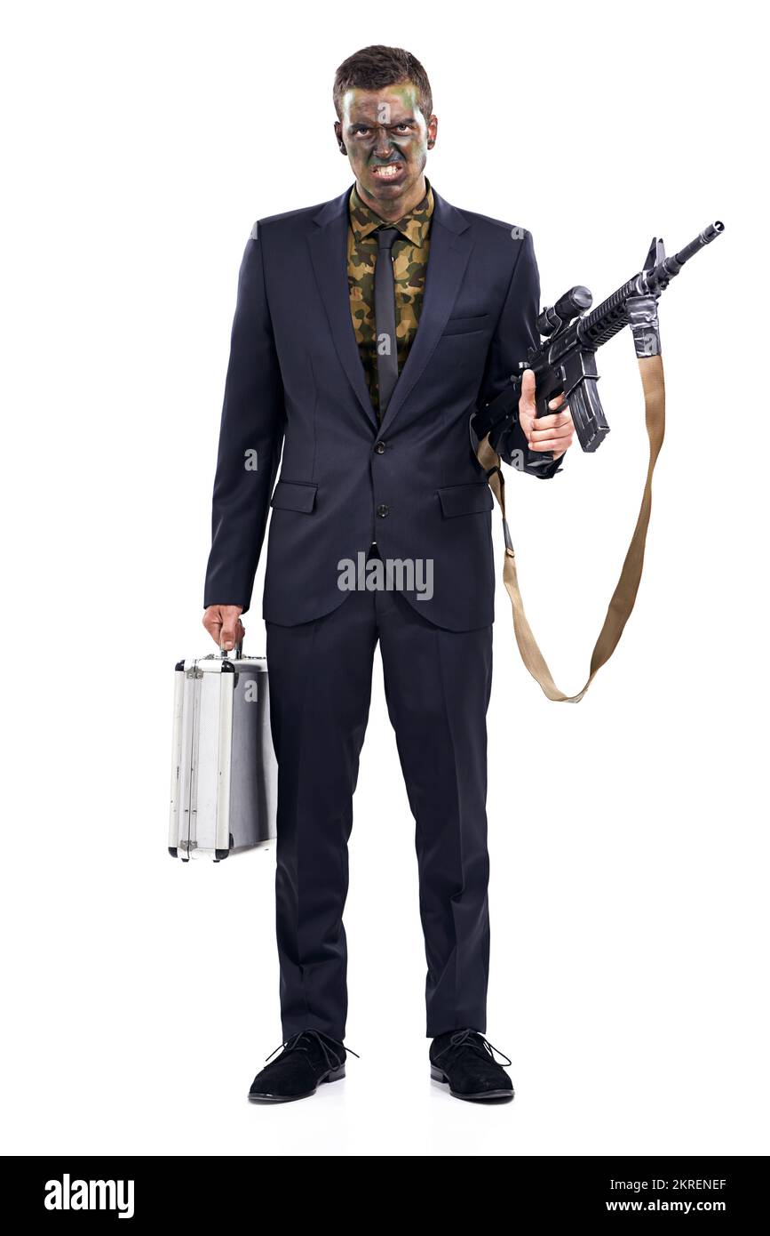 This means war - corporate hostility. Full length portrait of a ...