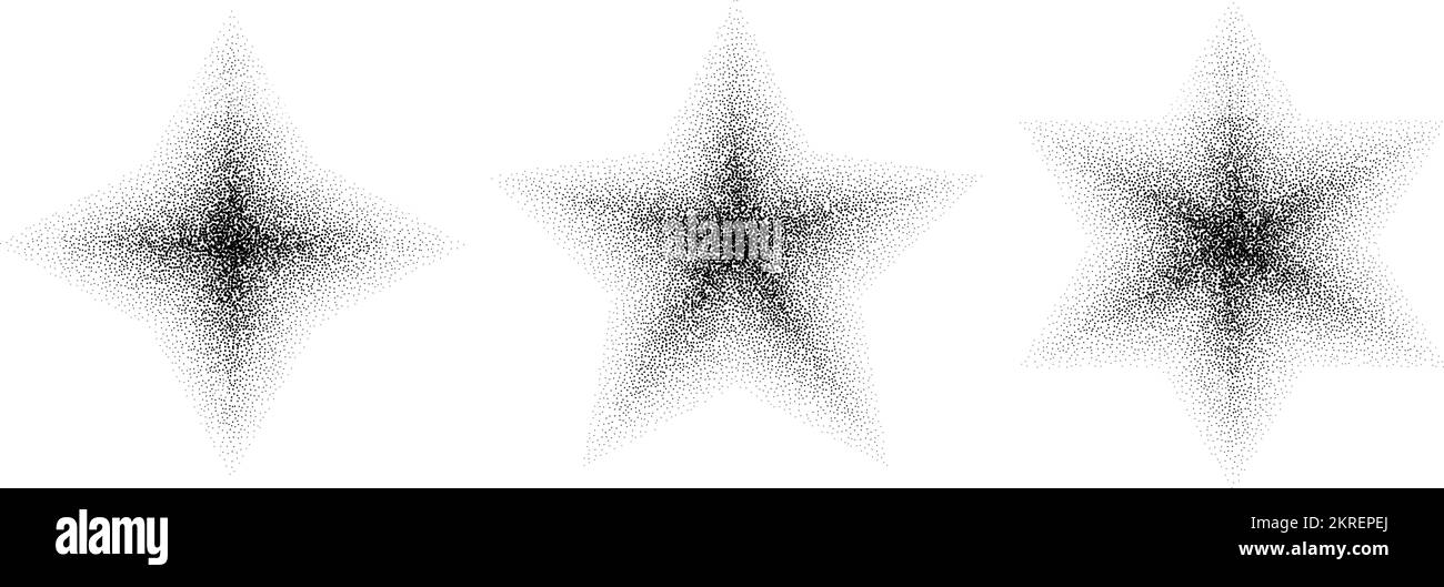 Dotted grain star set. Black noise texture asterisks collection. Black ...
