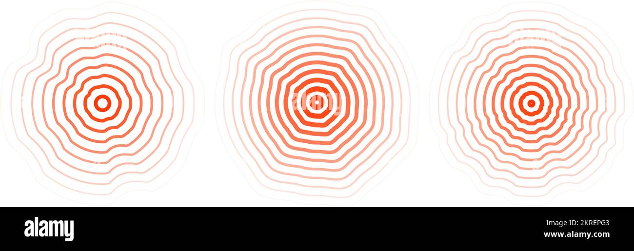 Red Concentric Ripple Circles Set Sonar Or Sound Wave Distorted Rings