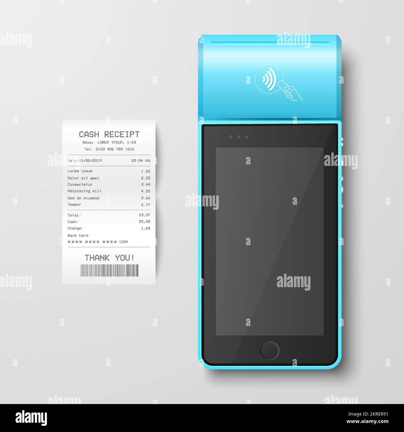 Vector 3d NFC Payment Machine with Approved Status, Paper Check, Receipt Isolated. Wi-fi ...