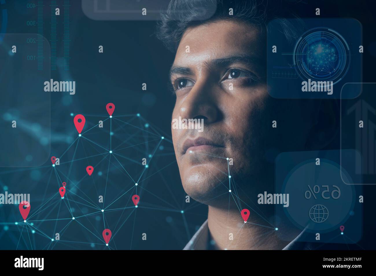 portrait of a man with virtual reality projections around hm Stock ...