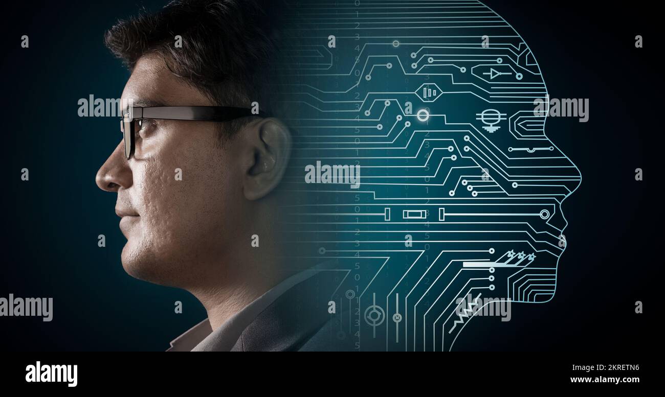 portrait of a man with virtual reality projections around hm Stock ...