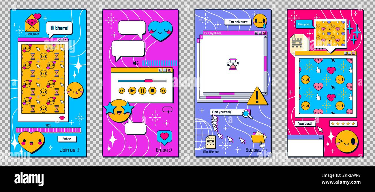 Y2k windows for mobile phone, stories. Social media retro onboard ...