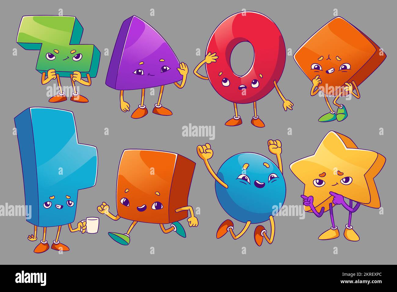 Geometric shapes characters with different emotions. Cute abstract basic forms, figures of ...