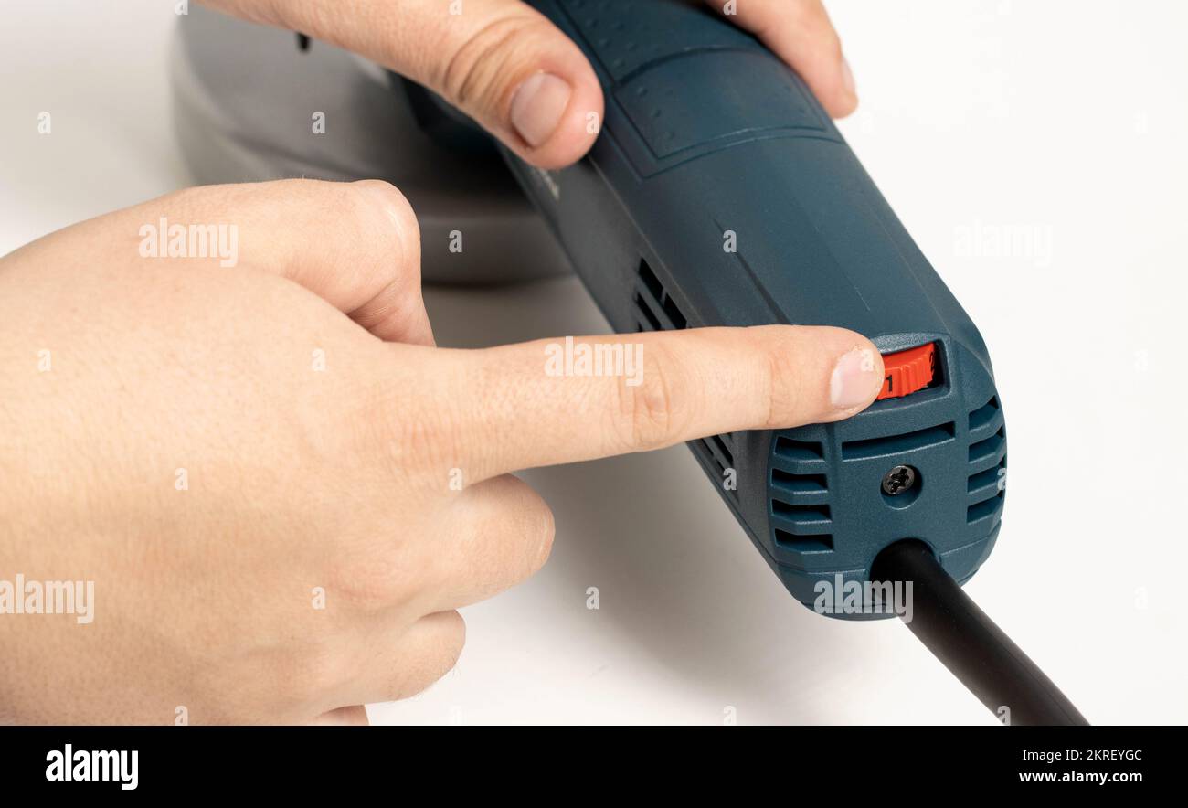 Modern angle grinder with adjustable idle speed per minute Stock Photo ...