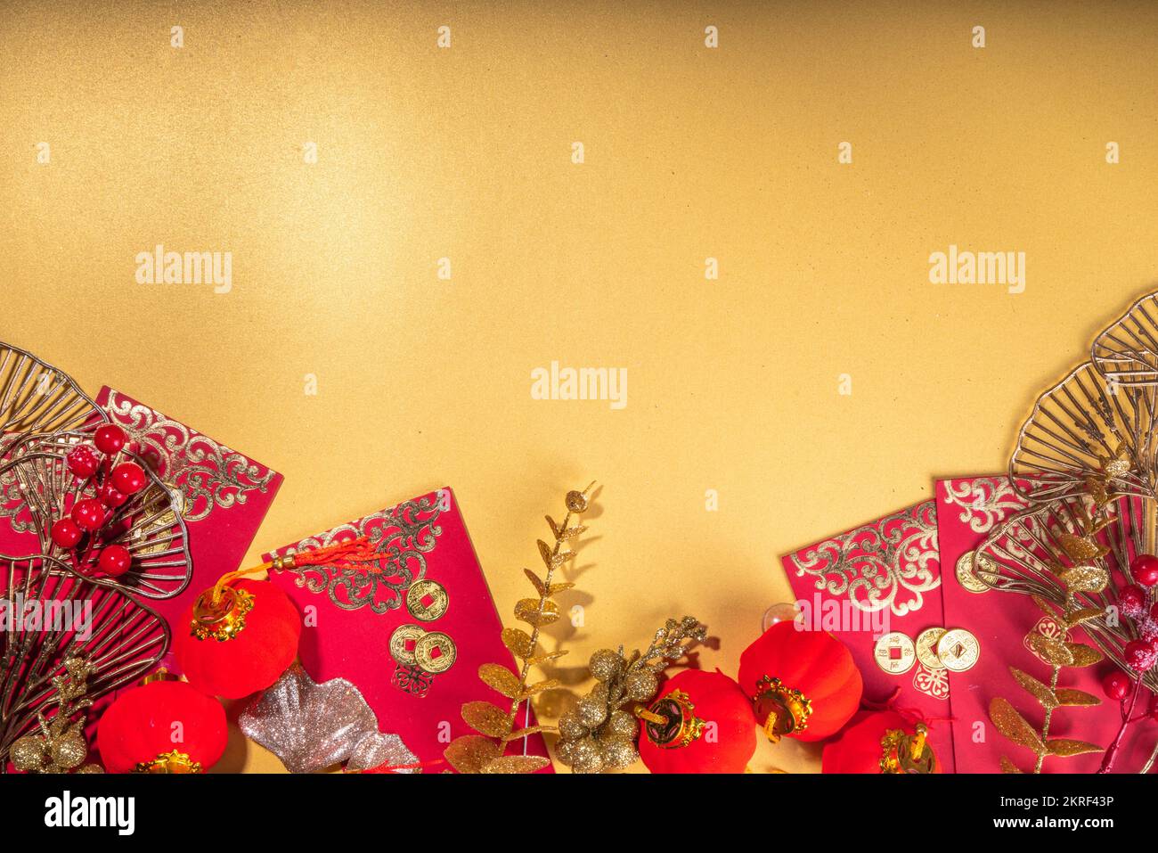 Chinese New Year gold red background. Lunar New Year greeting card ...
