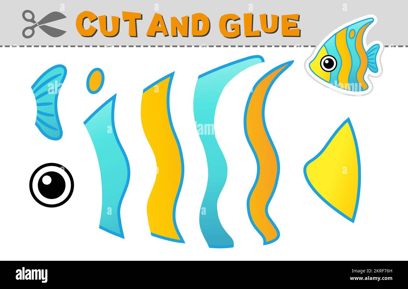 Cut out and glue a fish. Vector illustration. Paper applique for ...
